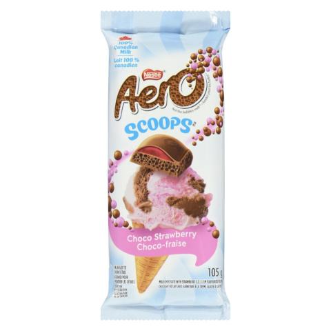 Aero Scoops Barre de chocolat chocolat aux fraises 105g | Plaisirs laitiers