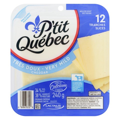 P'tit Québec Cheddar très doux tranché 240g | Plaisirs laitiers