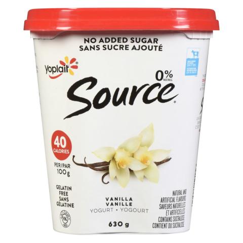 Source Yogourt sans sucre ajouté vanille 0% M.G. 630g | Plaisirs laitiers