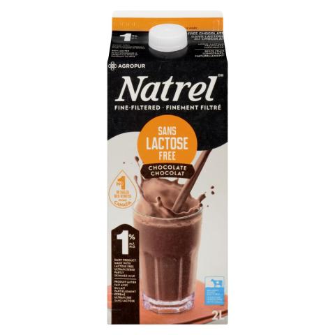 Natrel Lait partiellement écrémé au chocolat sans lactose 1% M.G. 2L ...