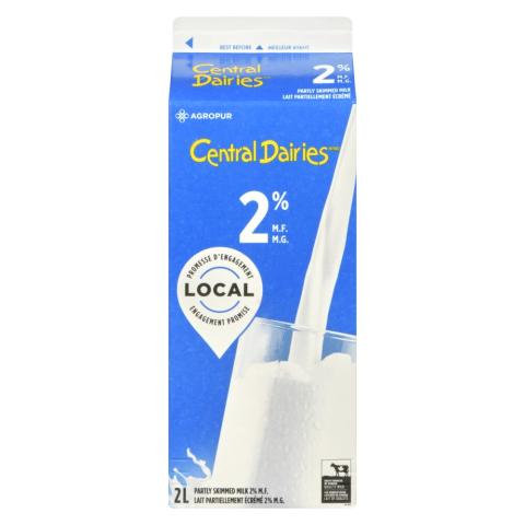 Central Dairies Lait partiellement écrémé 2% M.G. 2L | Plaisirs laitiers