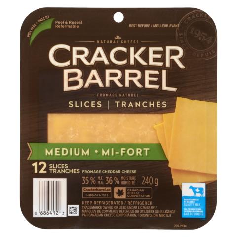 Cracker Barrel Cheddar mi-fort coloré tranché 240g | Plaisirs laitiers