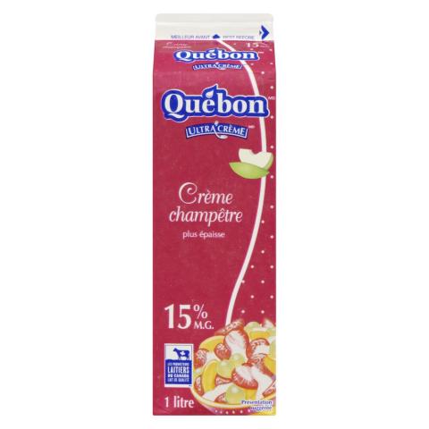 Québon Crème champêtre 15% M.G. 1L | Plaisirs laitiers