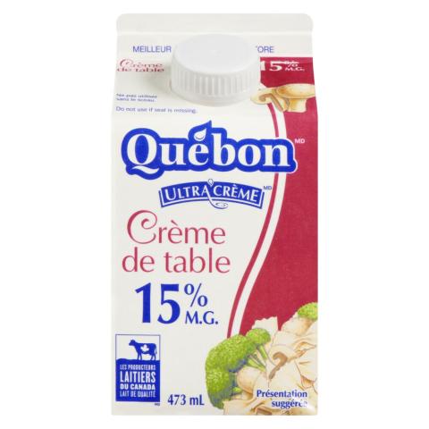 Québon Crème de table 15% M.F. 473ml | Plaisirs laitiers