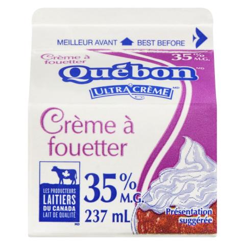 Québon Crème à fouetter 35% M.G. 237ml | Plaisirs laitiers