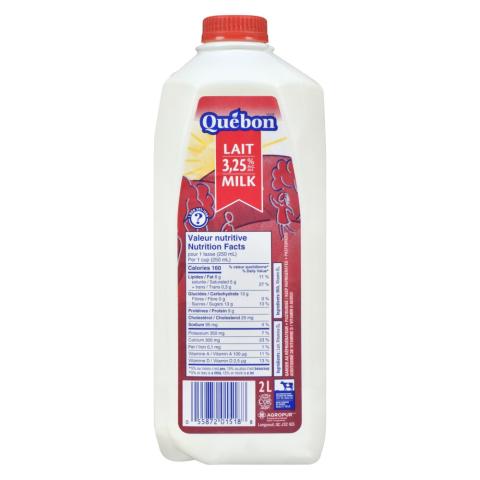 Québon Lait homogénéisé 3.25% M.G. 2L | Plaisirs laitiers