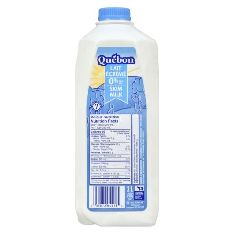 Québon Lait écrémé 0% M.G. 2L | Plaisirs laitiers